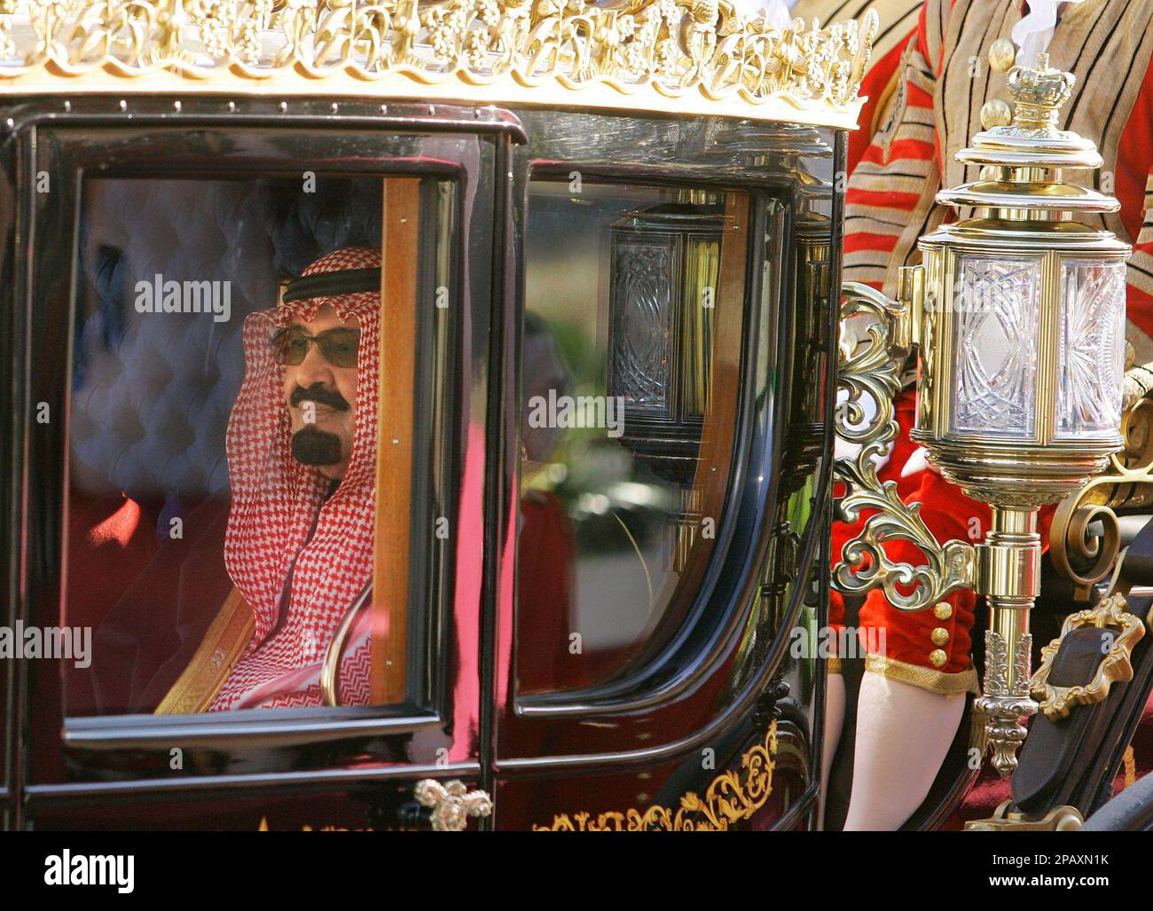 King Abdullah of Saudi Arabia rides in a carriage as he leaves Horse ...