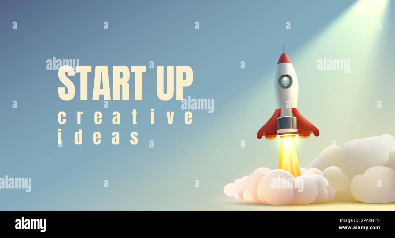 Rocket space startup, creative idea cover, landing page web site ...