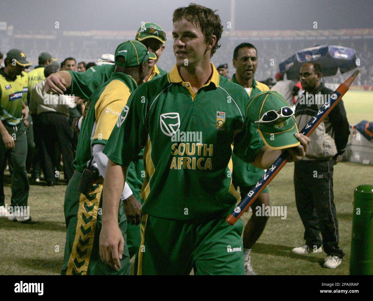 South African Albie Morkel celebrates the victory over Pakistan in the ...