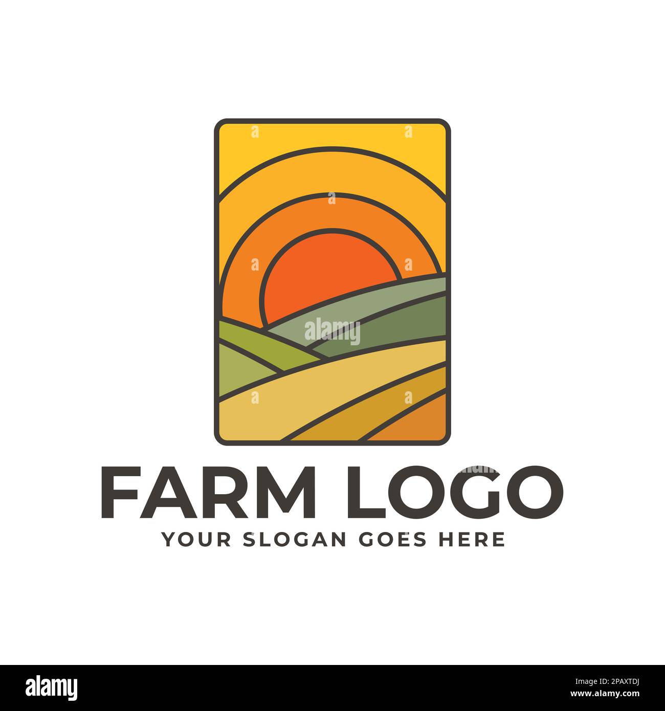 Farm Logo vector template with farmer landscape. Locally grown badge ...