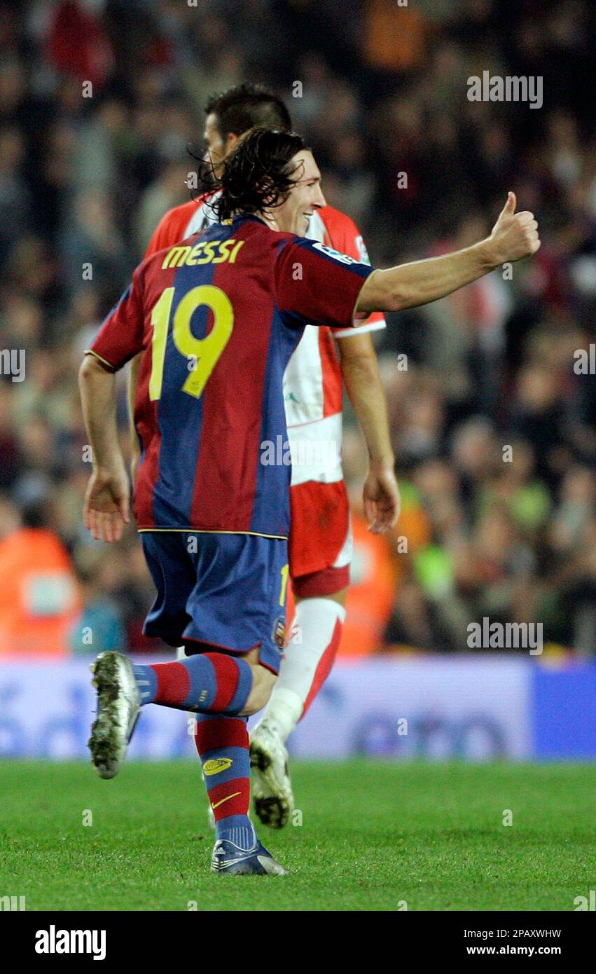 FC Barcelona's Lionel Messi from Argentina gestures after scoring a ...