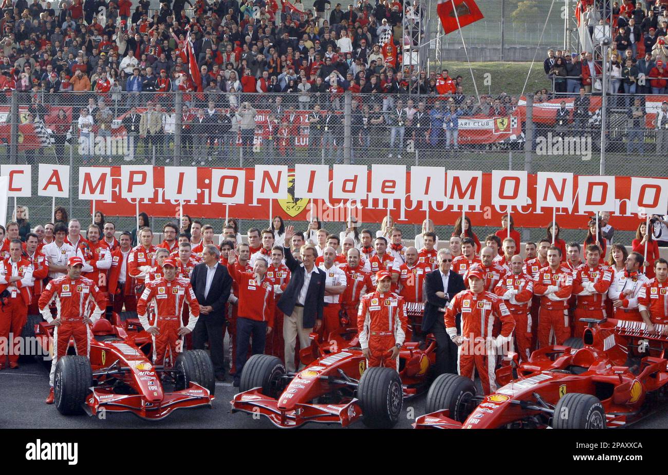 The Ferrari Formula One team pose on the occasion of the Ferrari World ...