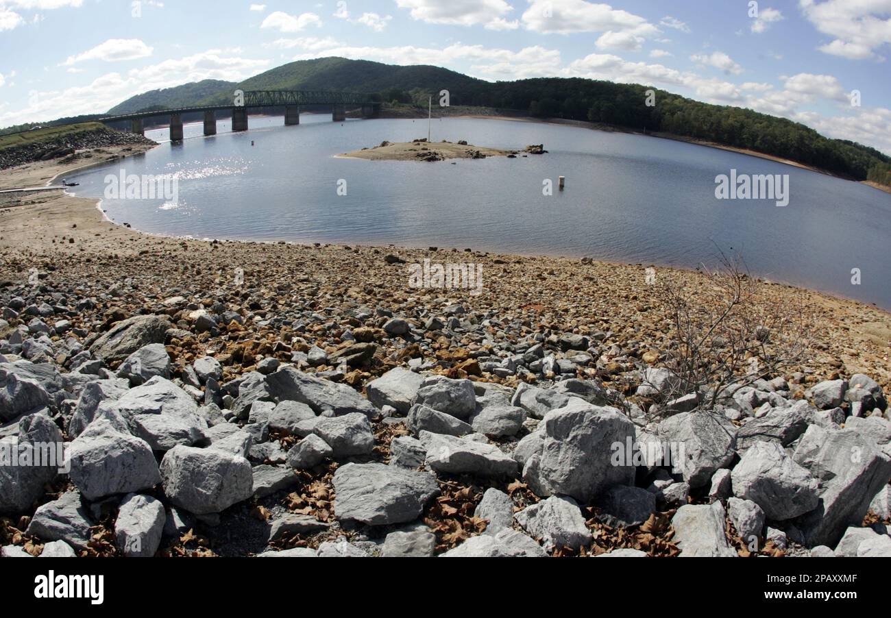 The low water level at Lake Allatoona in Emerson, Ga., is shown ...