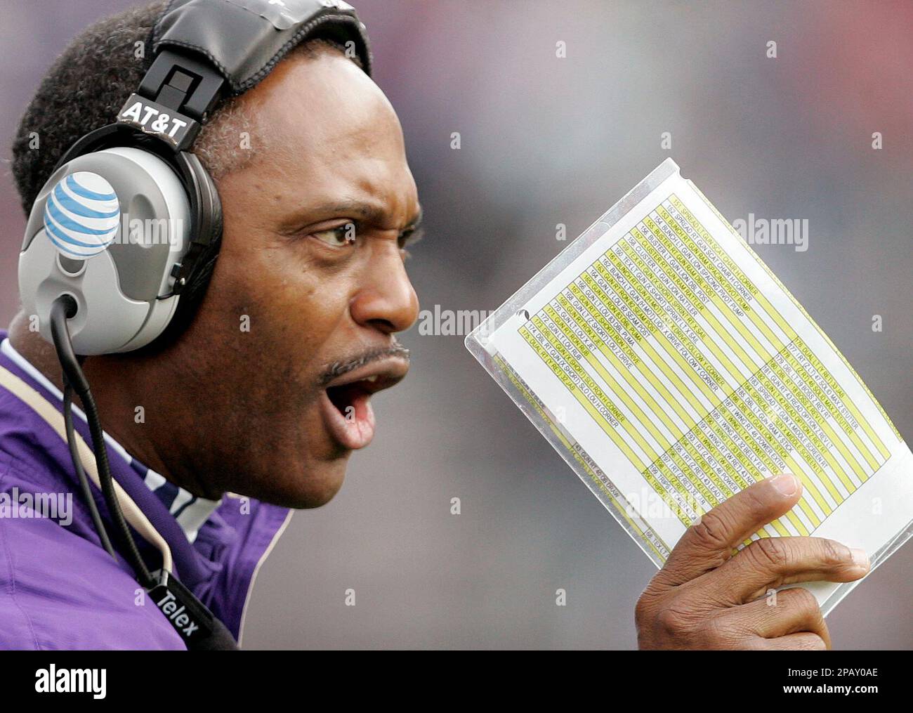Washington coach Tyrone Willingham yells toward the field in the second ...
