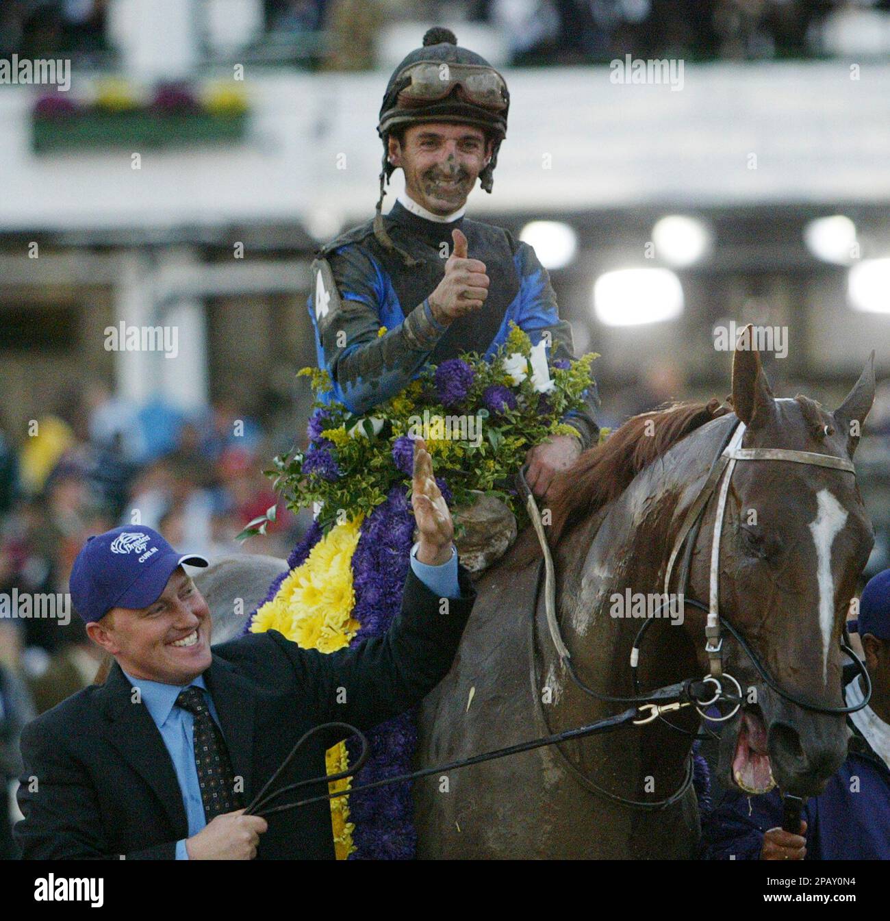 Jockey Robby Albarado celebrates his win aboard Curlin after the ...