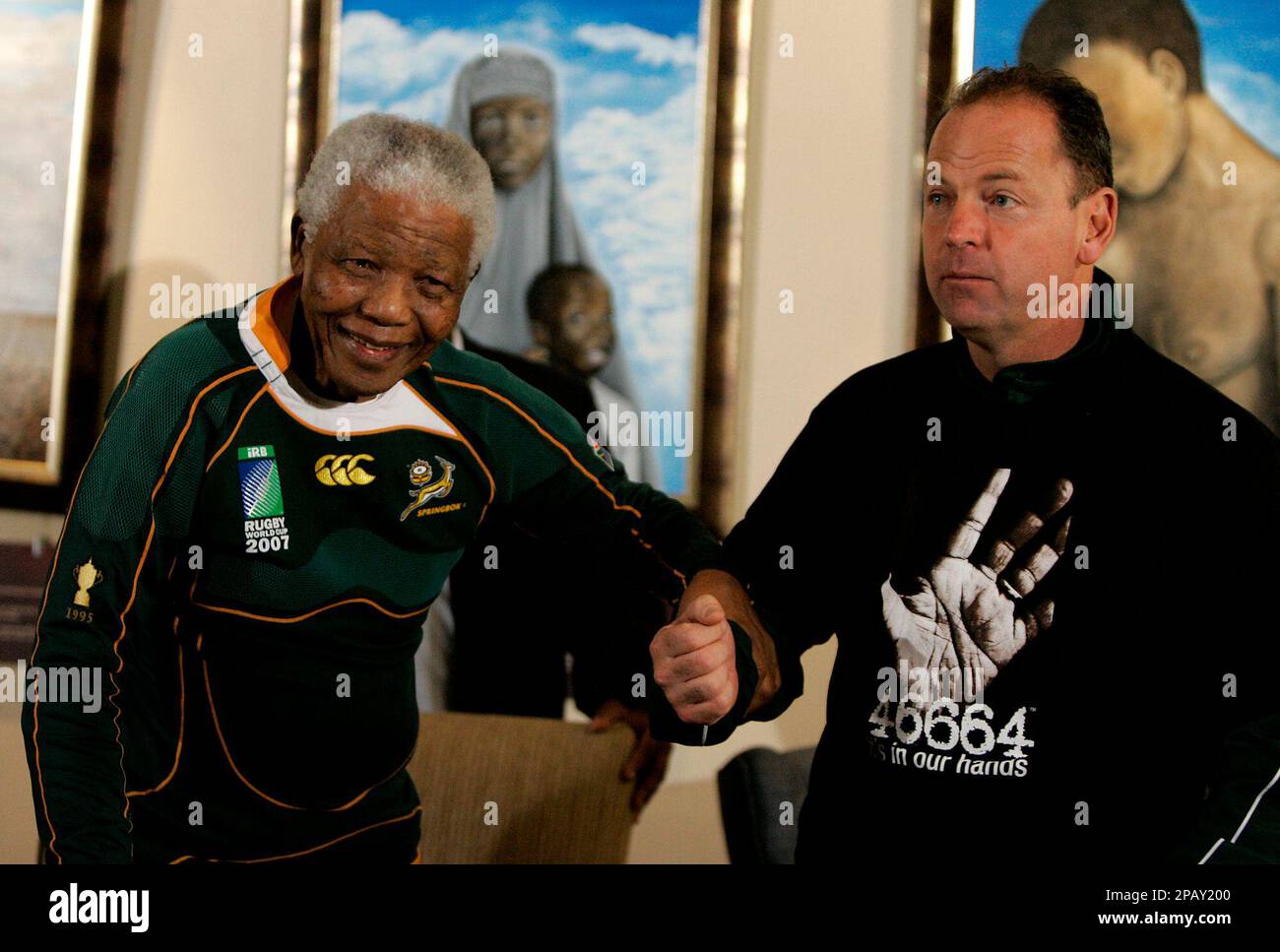 South Africa's Springbok rugby team captain coach Jake White, right ...