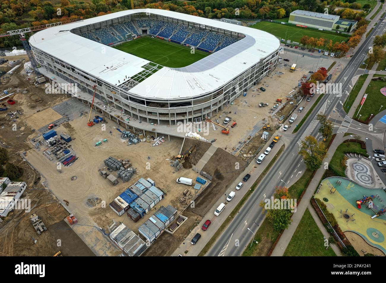 construction and finishing works at the football stadium in plock ...