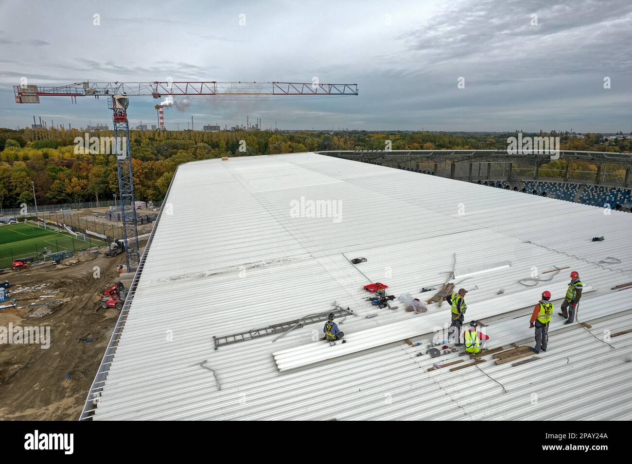 construction and finishing works at the football stadium in plock ...