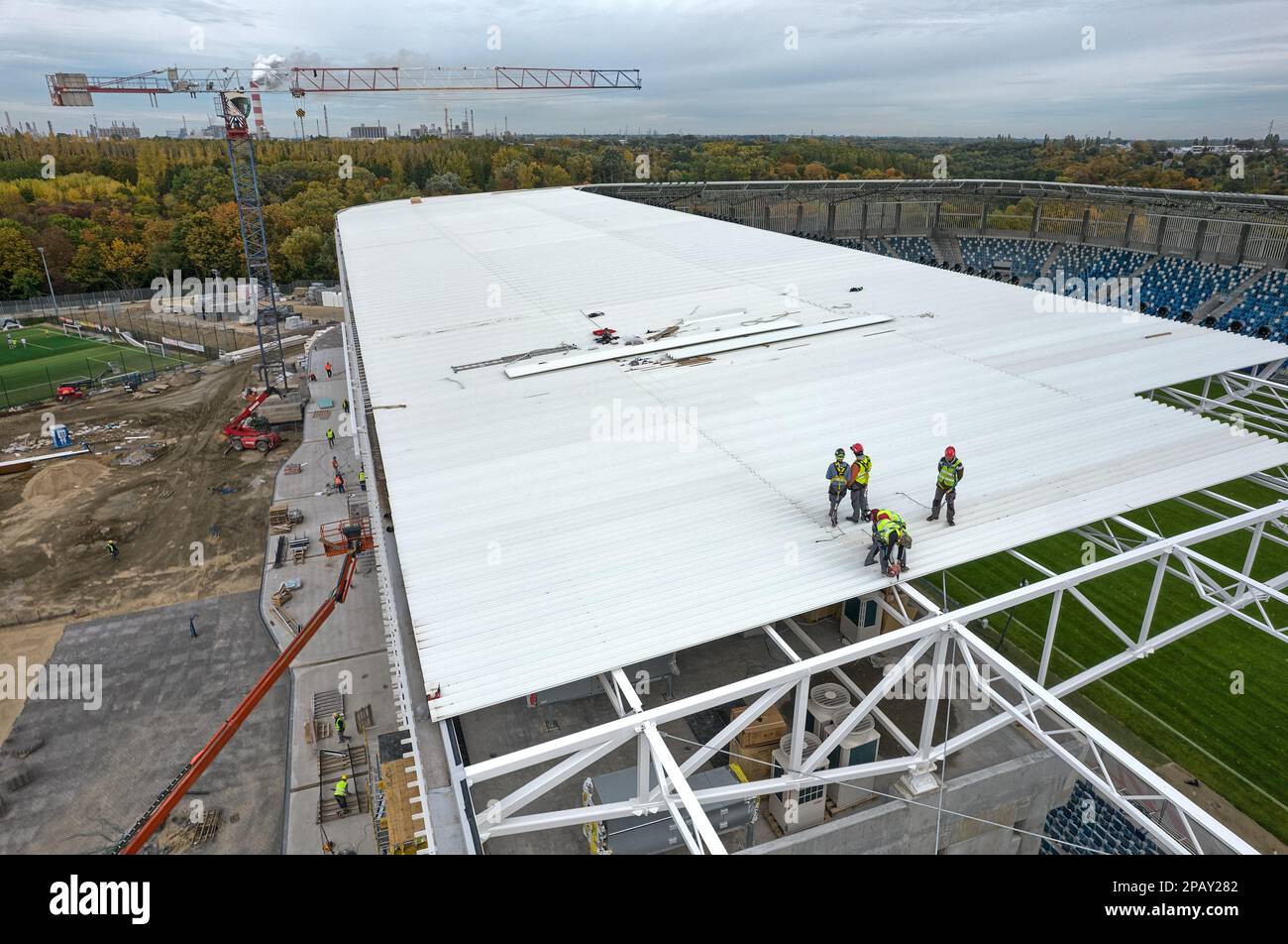construction and finishing works at the football stadium in plock ...