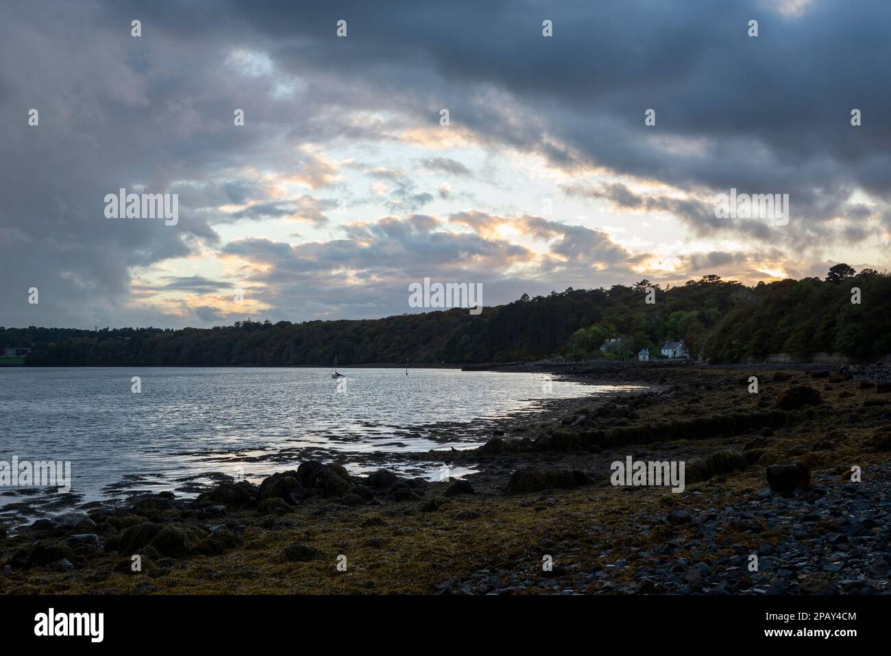 The Menai Strait at dusk as seen from near Plas Llanfair, Anglesey ...