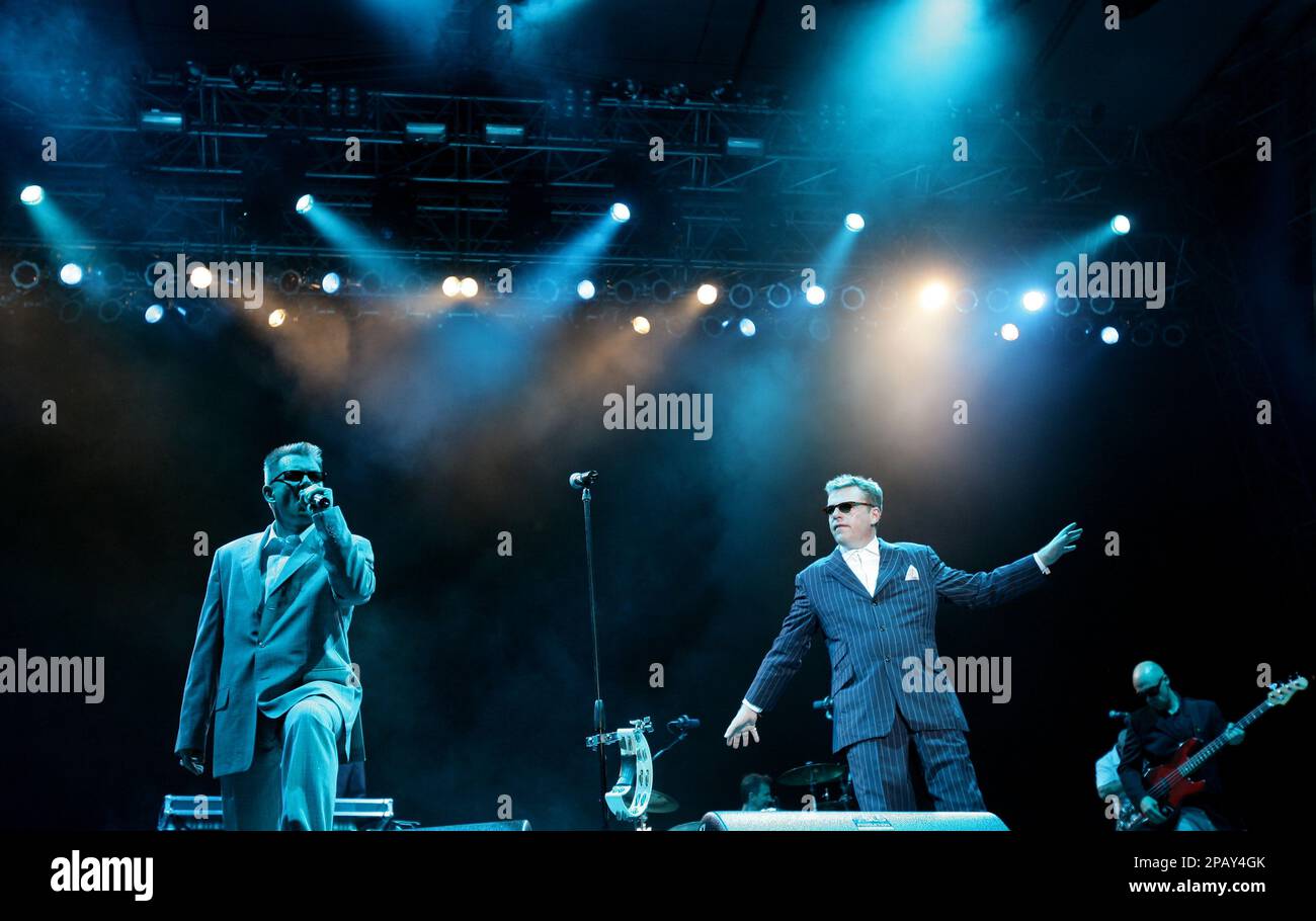 Madness's lead singer "Suggs" right, and MC /dancer"Chas Smash", left ...