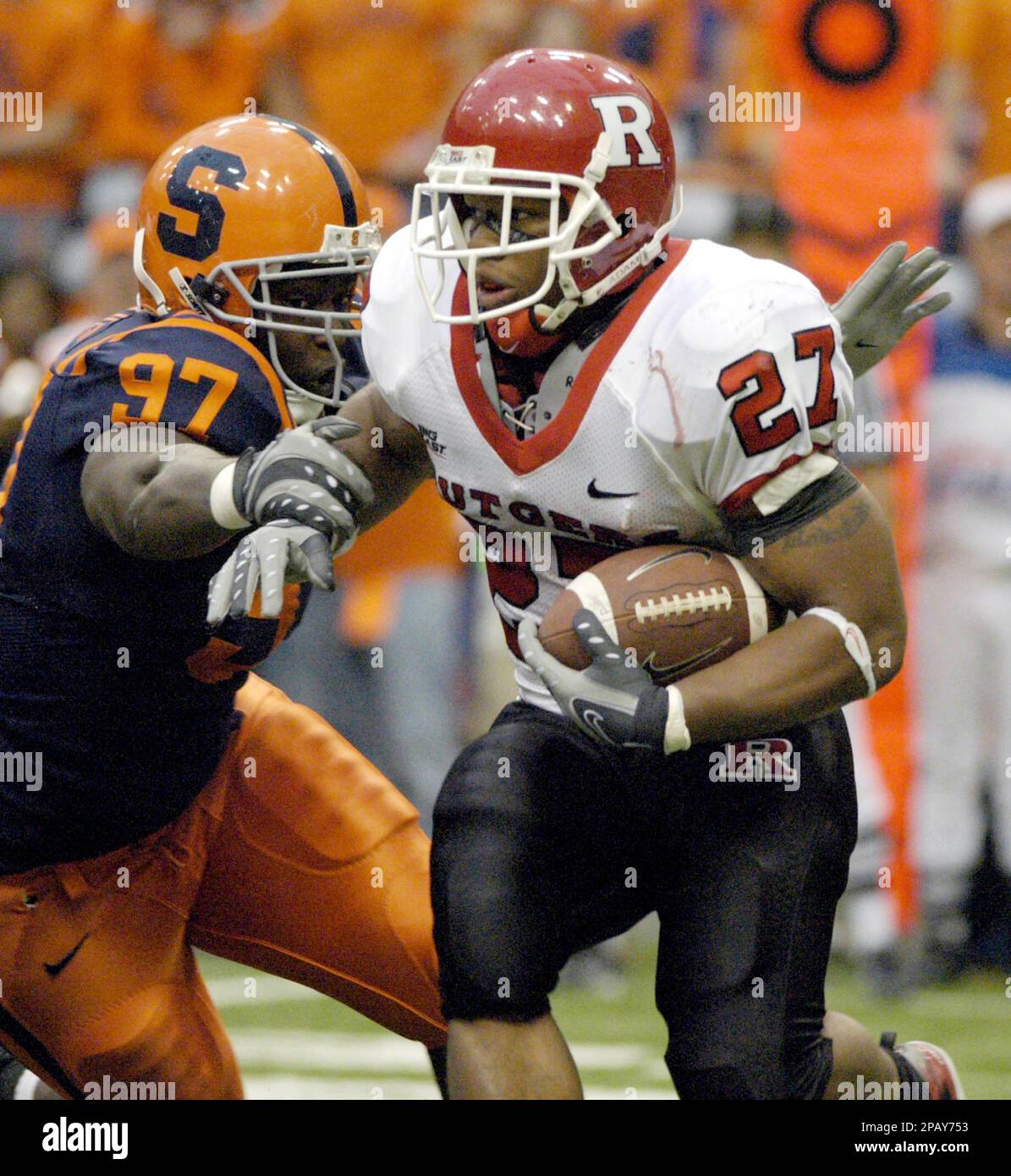 ** FILE ** Rutgers' Ray Rice, right, tries to elude Syracuse's Arthur ...