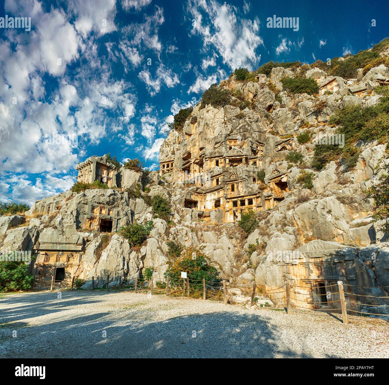 Ruins of the ancient city of Myra in Demre, Turkey. Ancient tombs and amphitheater Stock Photo ...