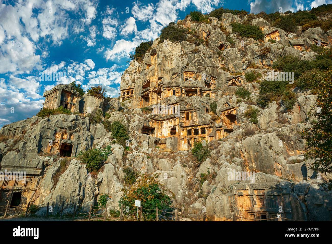Ruins of the ancient city of Myra in Demre, Turkey. Ancient tombs and amphitheater Stock Photo ...