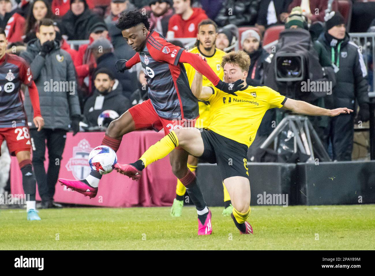 Toronto, Canada. 11th Mar, 2023. Deandre Kerr #29 (L) and Aidan Morris ...