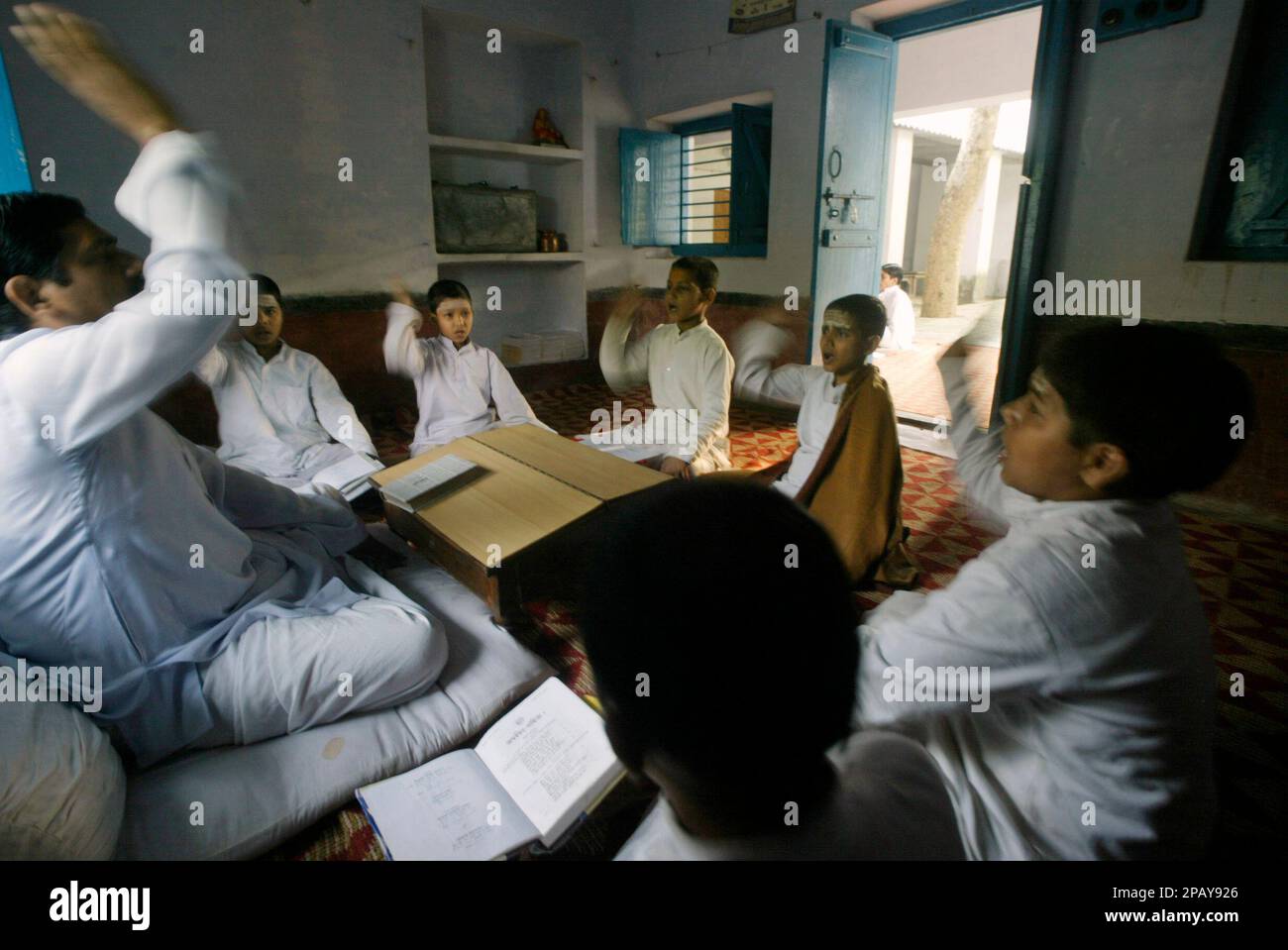 Students study at the Shri Swami Narottamanand Giri Ved Vidyalaya, a ...
