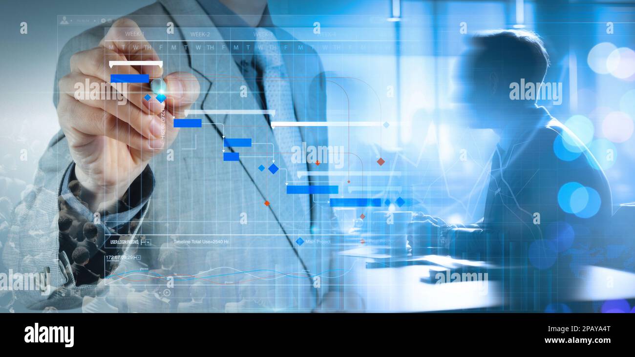 Businessman managing projects and organizing time in critical ...