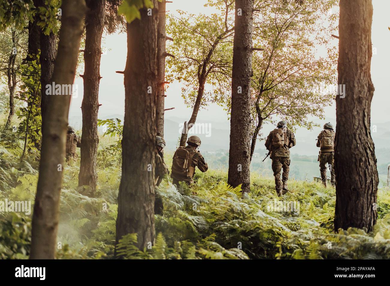 A group of modern warfare soldiers is fighting a war in dangerous ...