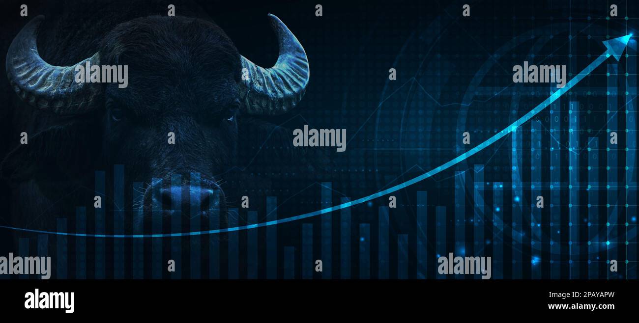 Abstract financial chart with uptrend line graph arrow and portrait of ...