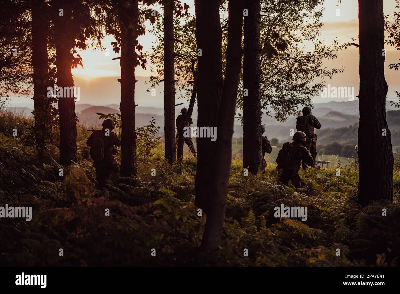 A group of modern warfare soldiers is fighting a war in dangerous ...
