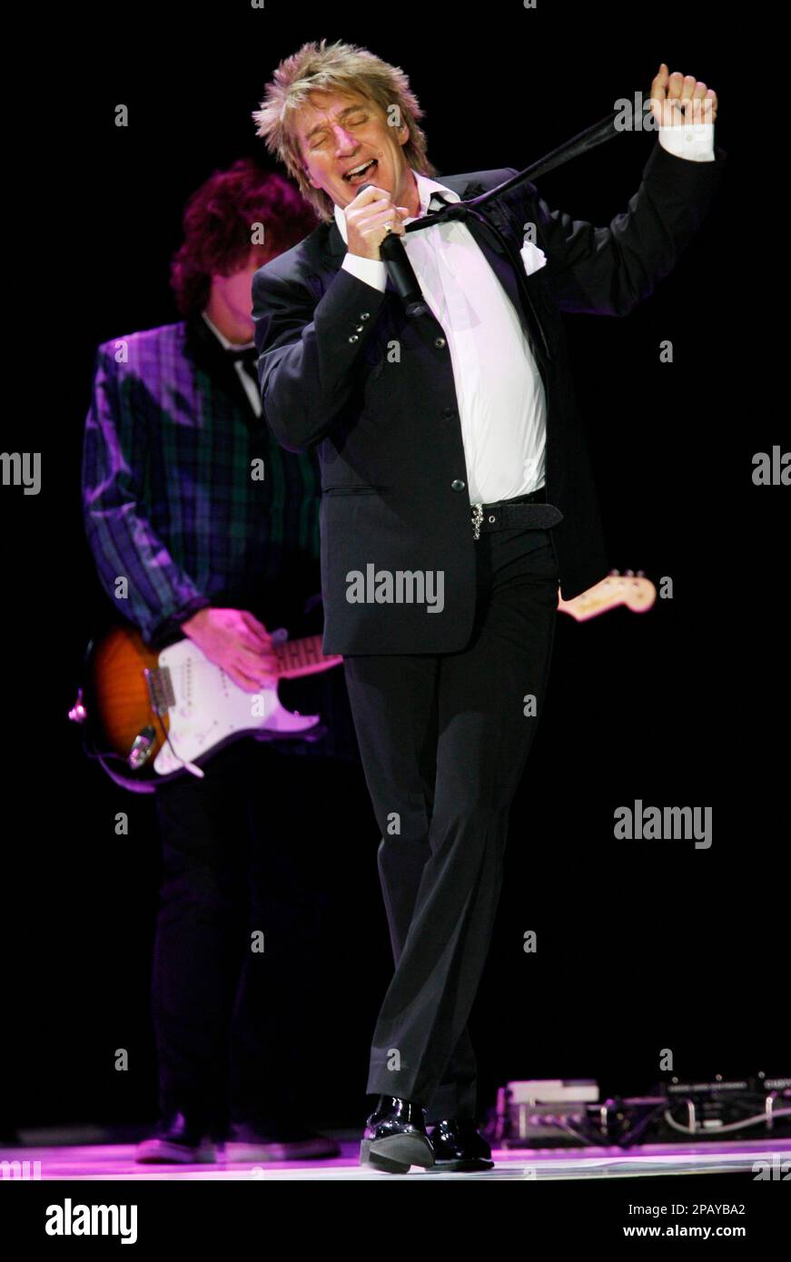 British rock star Rod Stewart performs on stage during his concert at ...