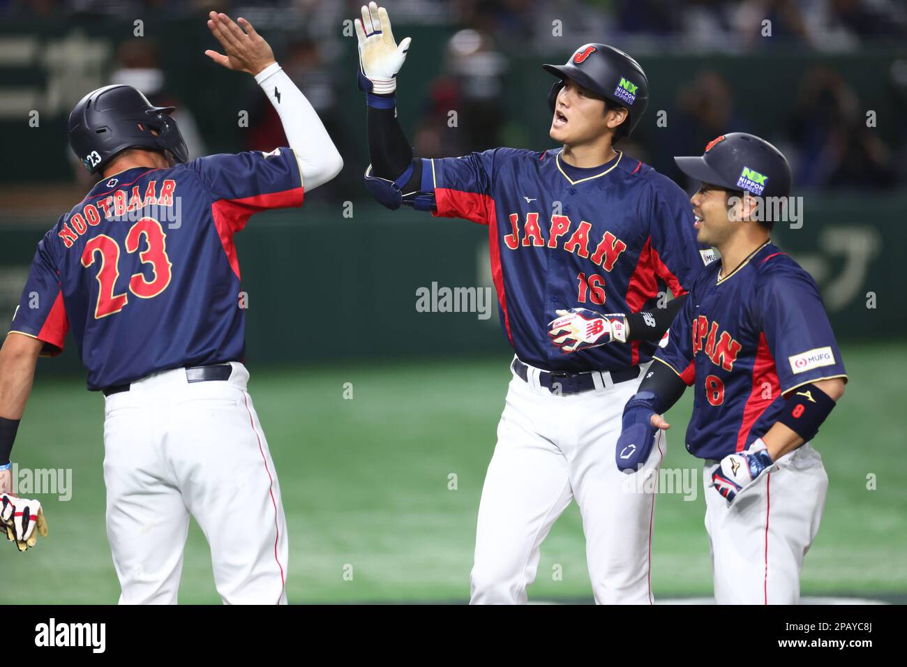 Tokyo, Japan. 12th Mar, 2023. (L-R) Lars Nootbaar, Shohei Ohtani ...