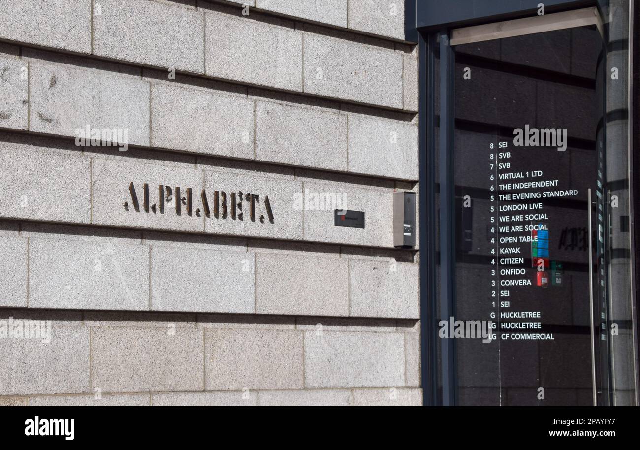 London, England, UK. 12th Mar, 2023. Exterior view of Alphabeta ...