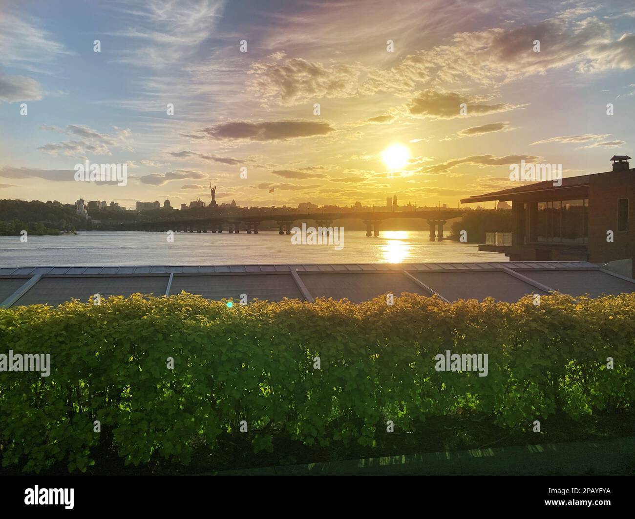 Historical sights of Ukraine. Beautiful scenic view of Kyiv. Sunset ...