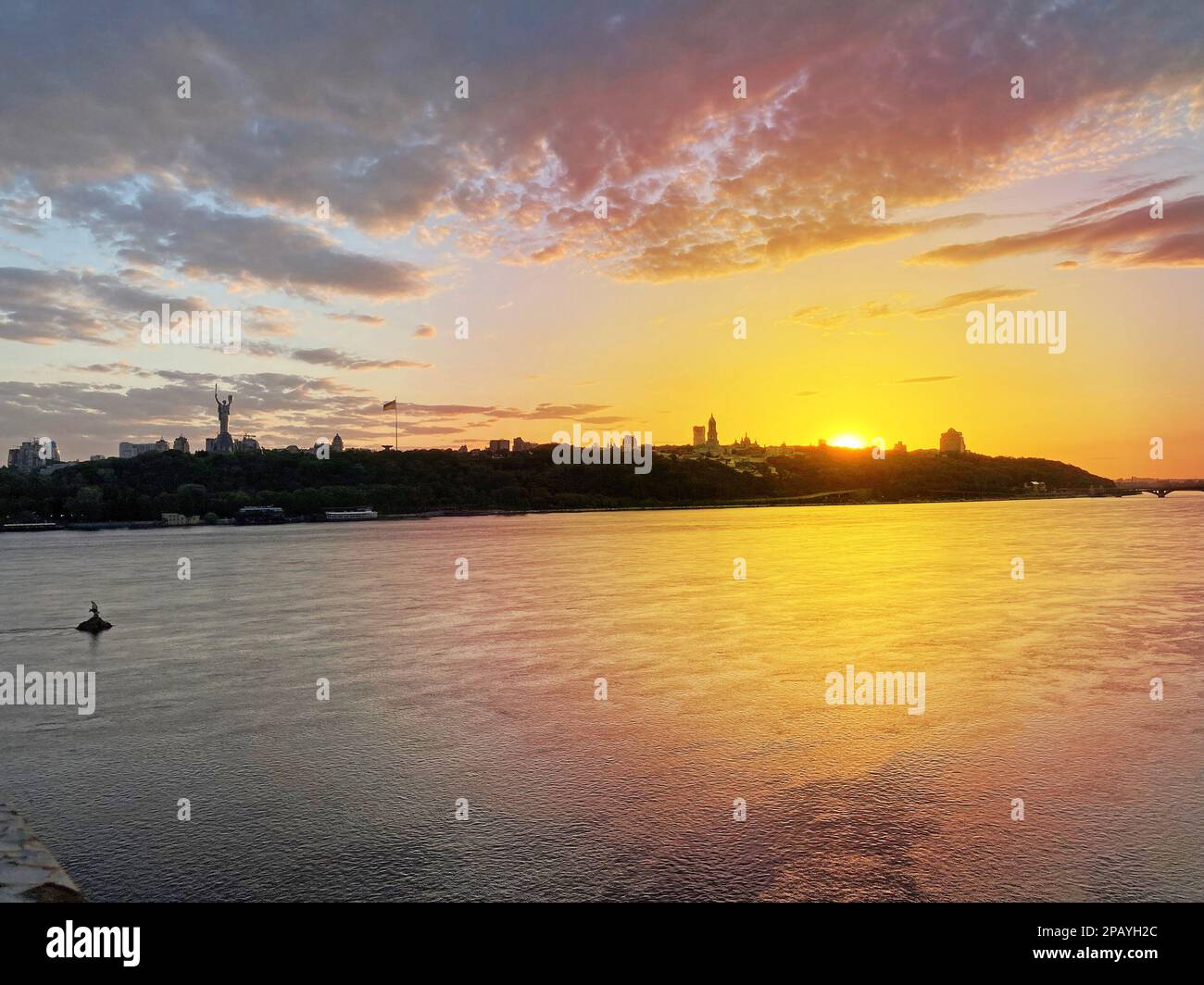 Historical sights of Ukraine. Beautiful scenic view of Kyiv. Sunset ...