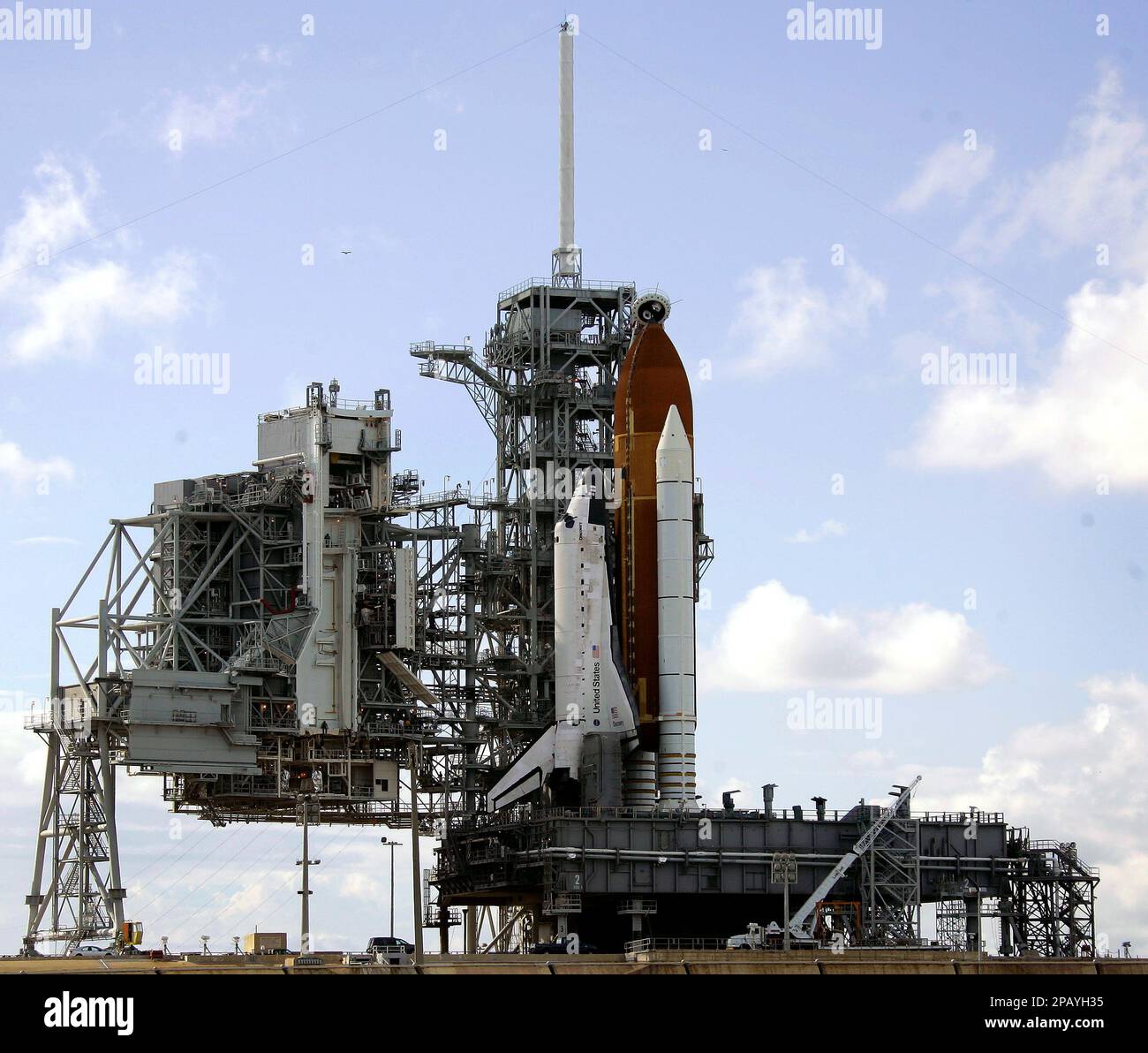 The Rotating Service Structure pulls away revealing the Space Shuttle ...