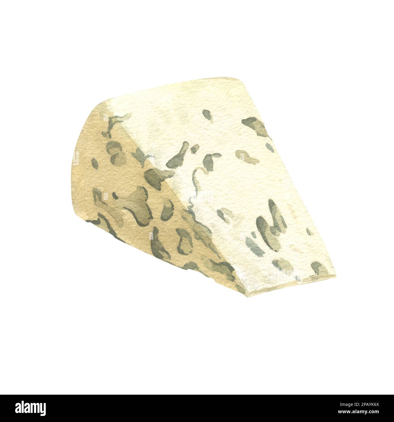 Watercolor block of blue cheese delicious mold, soft milk dairy product ...