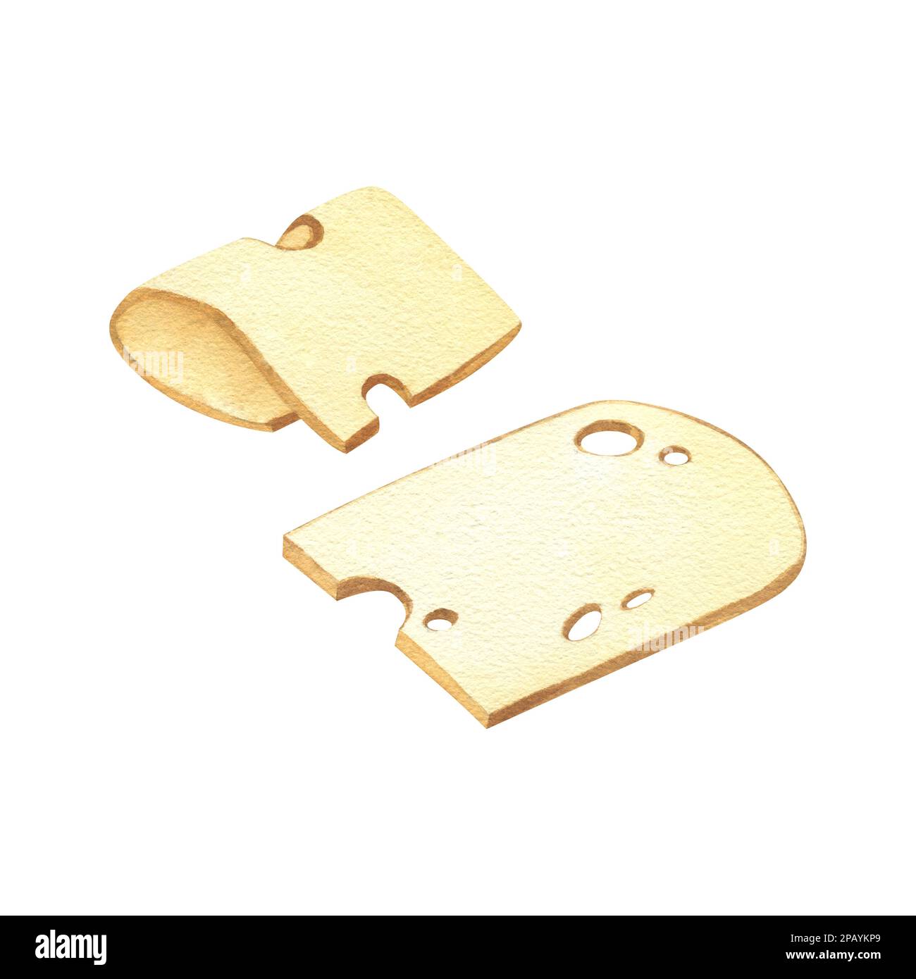 Watercolor slice swiss cheeses emmental cheese triangle with holes ...