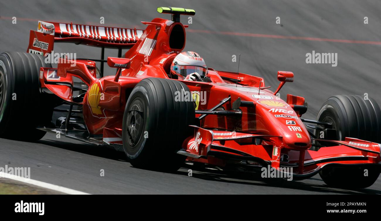 Finland's Kimi Raikkonen steers his Ferrari during the Brazilian ...