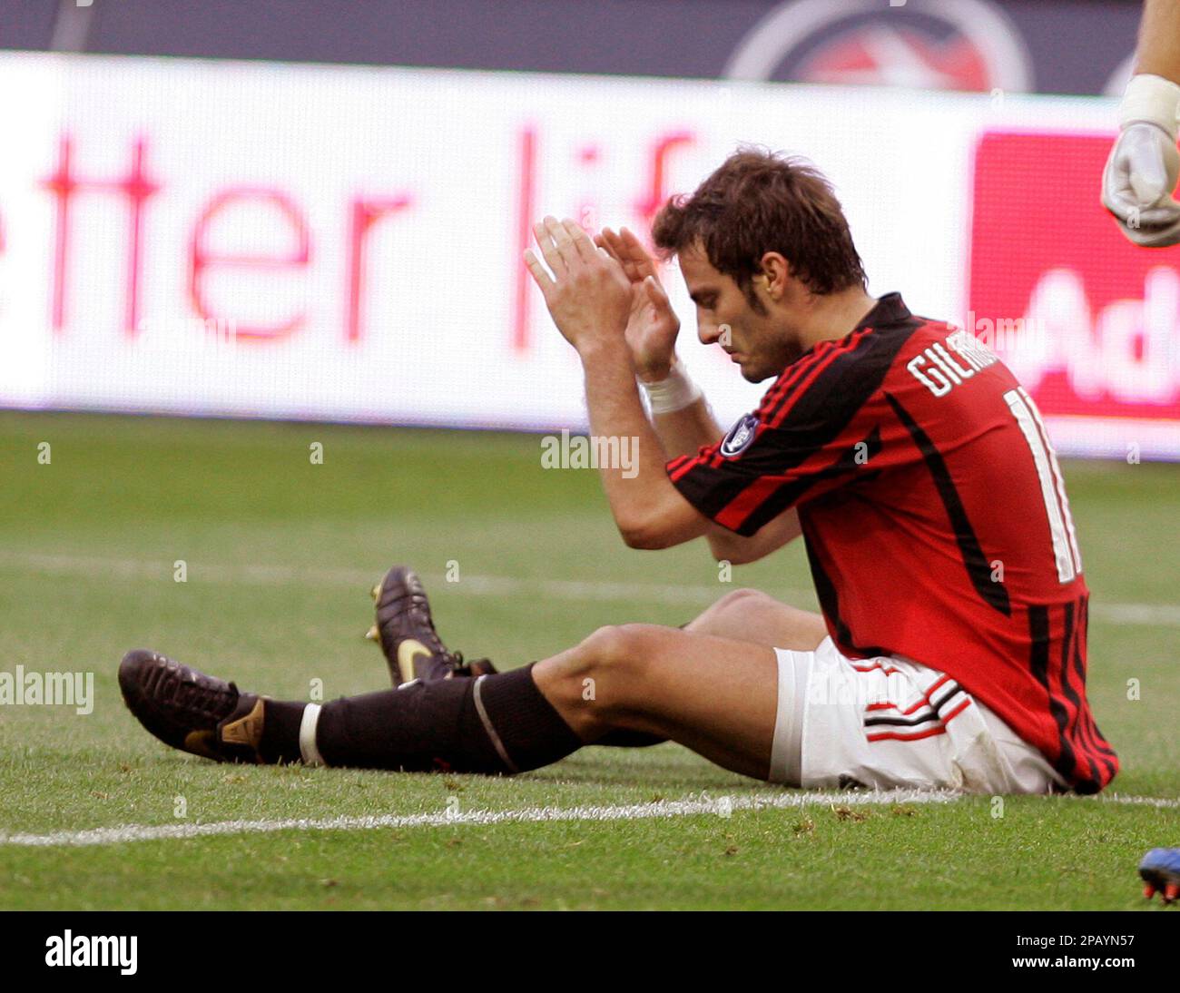 AC Milan forward Alberto Gilardino reacts after failing to score during ...