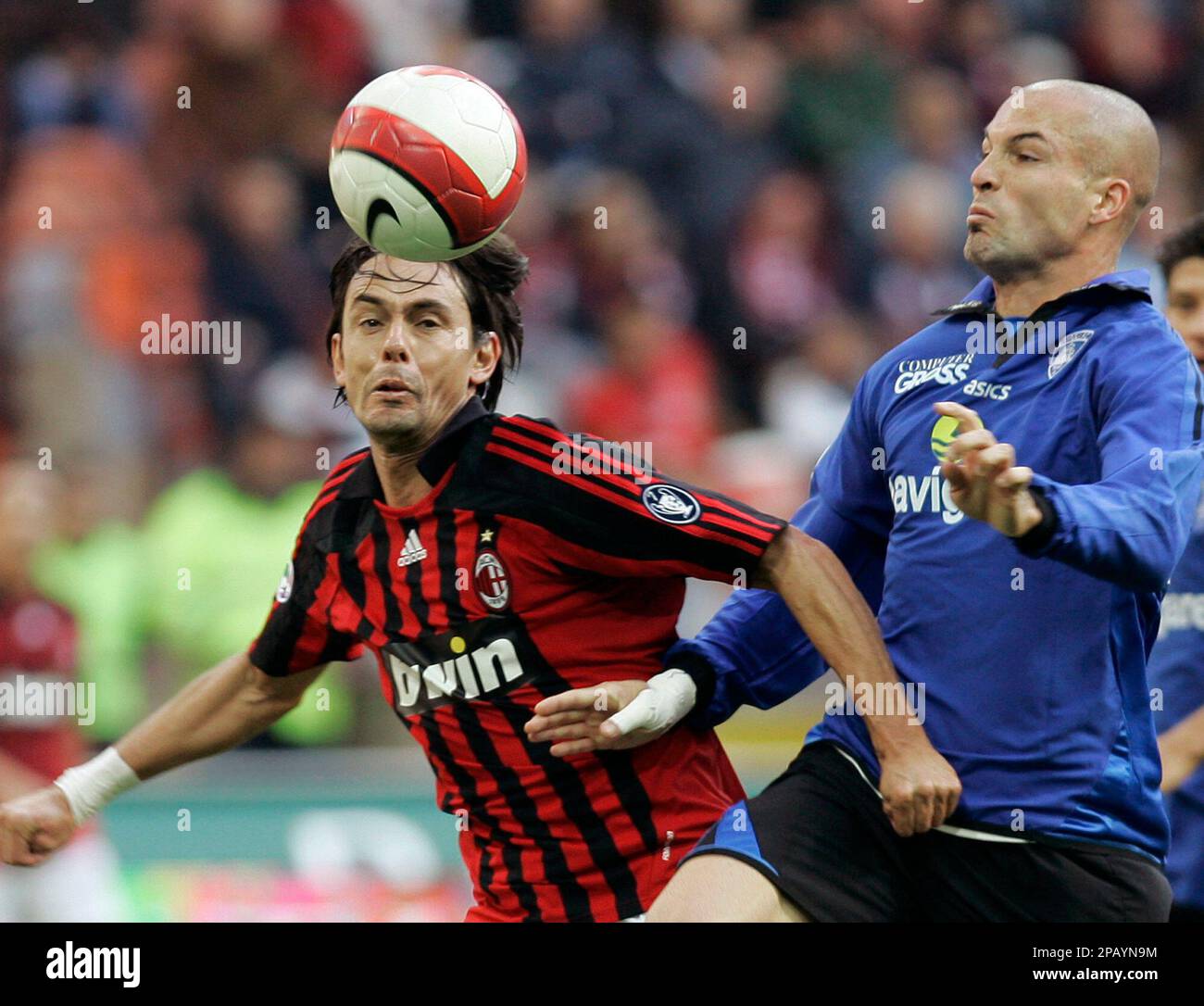 AC Milan forward Filippo Inzaghi, left, and Empoli defender Andrea ...