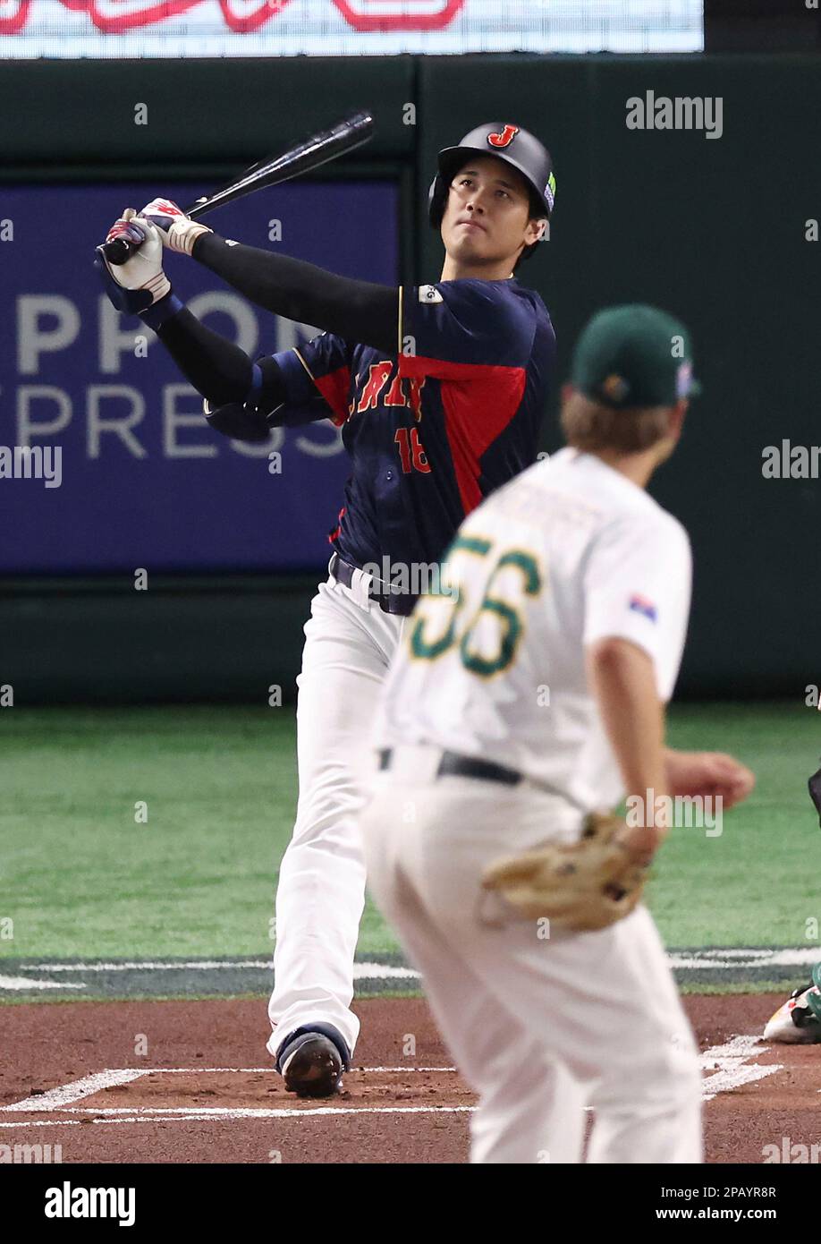 Japan's slugger Shohei Ohtani opens a three-run homer during the first ...