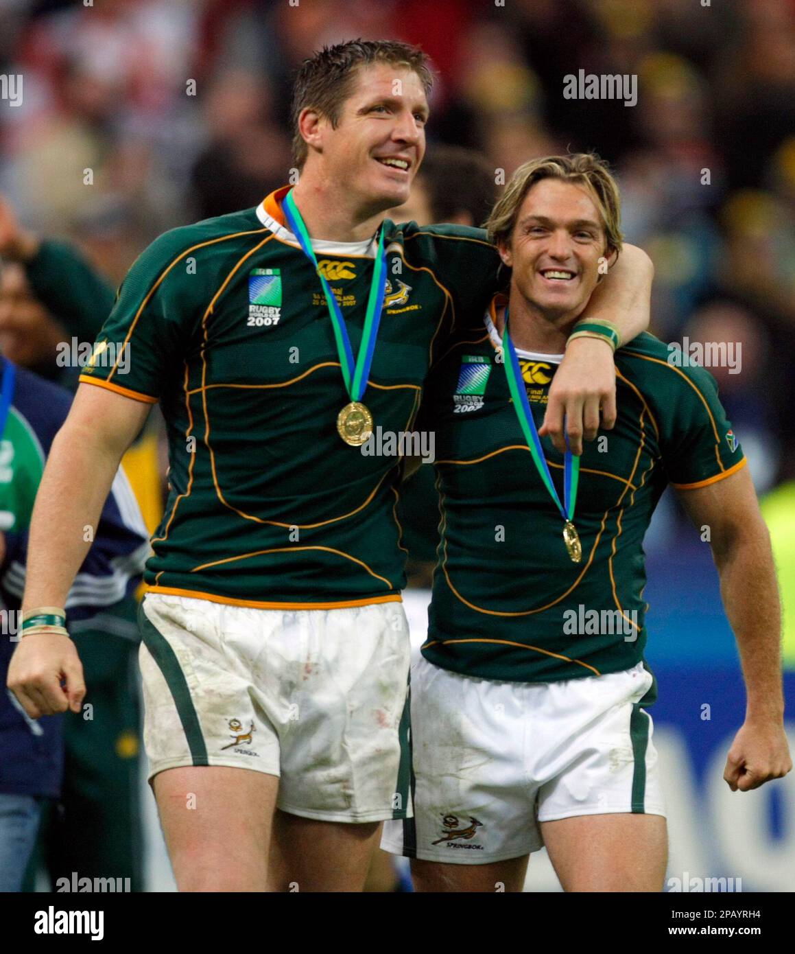 South Africa's Percy Montgomery, right, and Bakkies Botha reacts after ...
