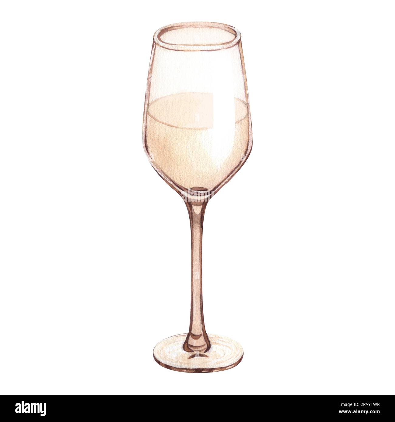 Watercolor white wine in a glass isolated on white background. Hand ...