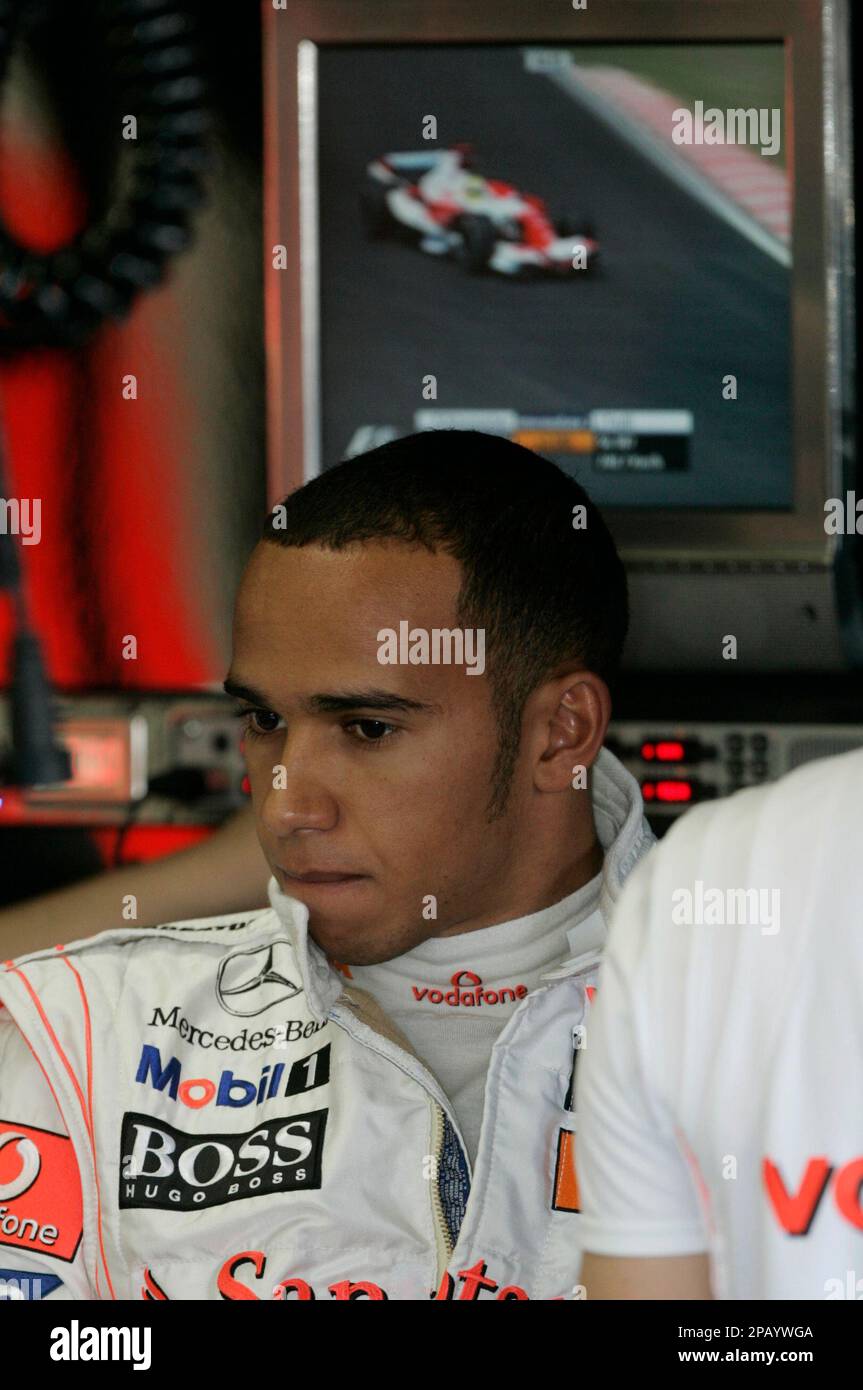 McLaren-Mercedes' driver Lewis Hamilton, of Britain, gestures after a ...