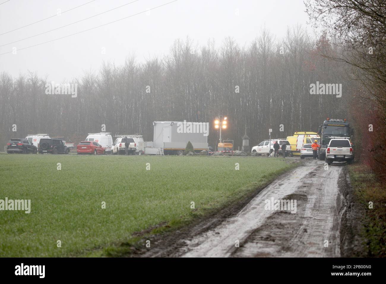 Grevenbroich, Germany. 12th Mar, 2023. Technicians and vehicles stand ...