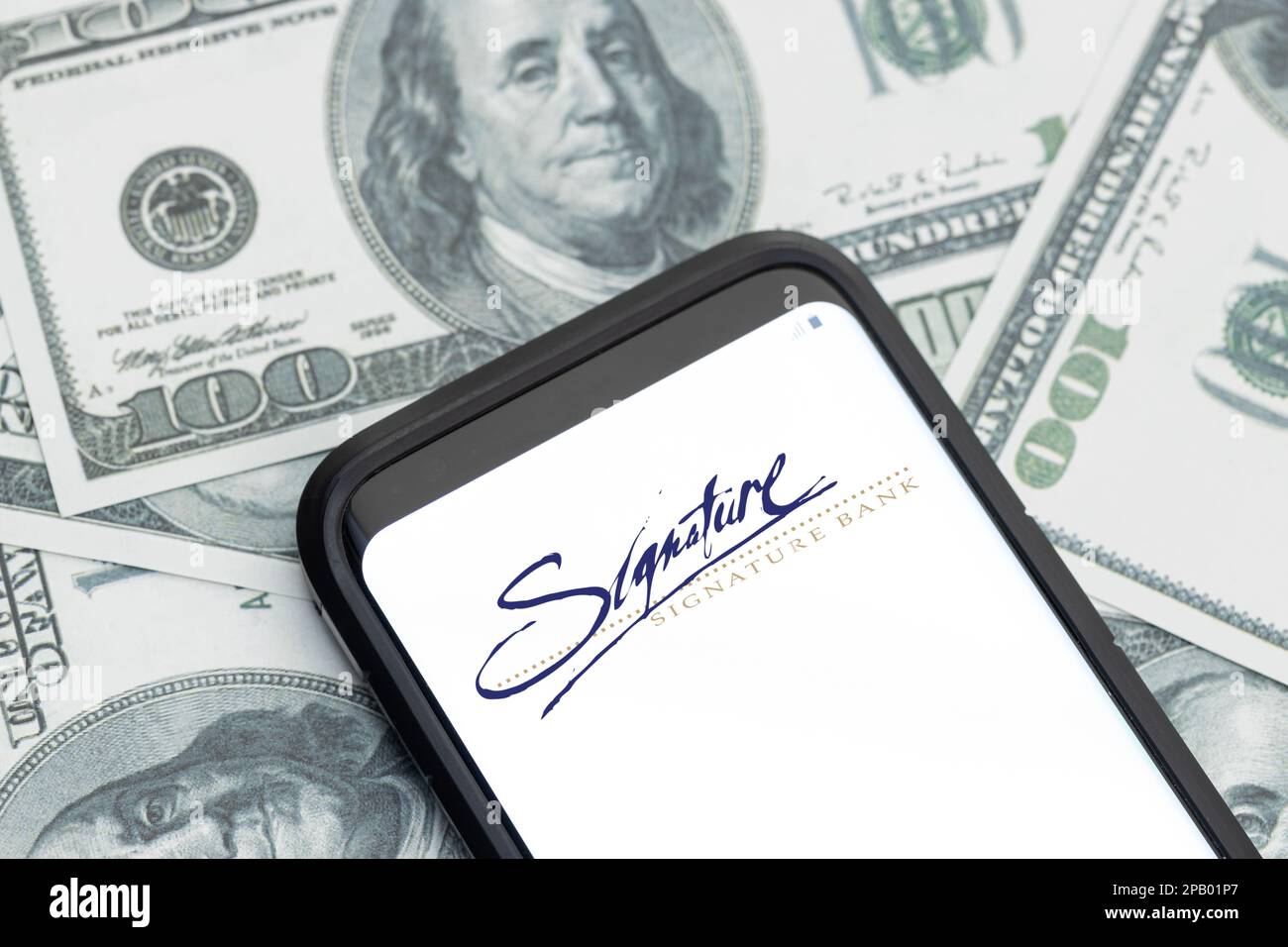 Galicia, Spain; march 12, 2023: Signature Bank financial services ...