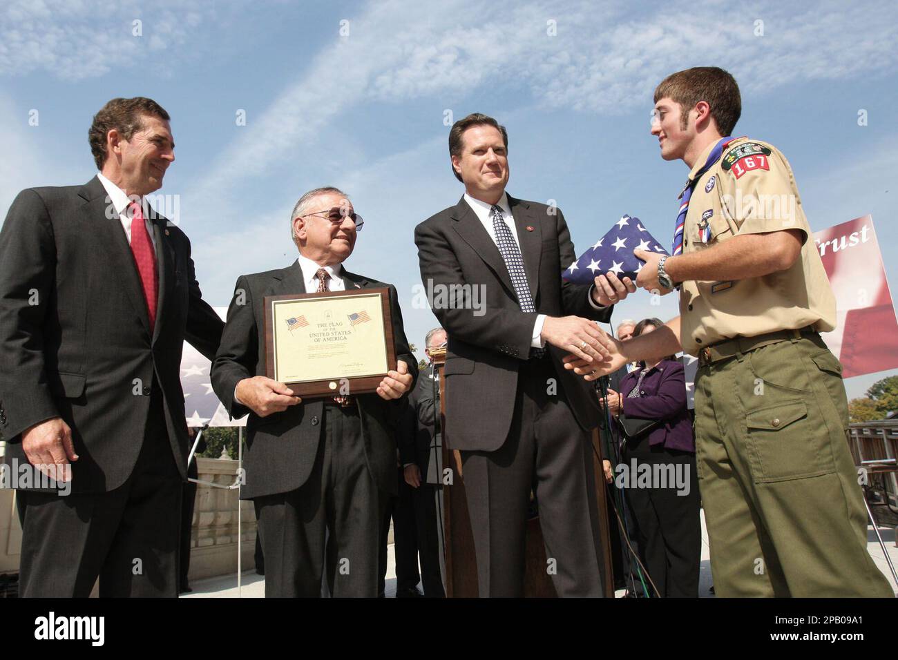 Eagle Scout Andrew Larochelle, 17 of Dayton, Ohio, right, is handed a ...