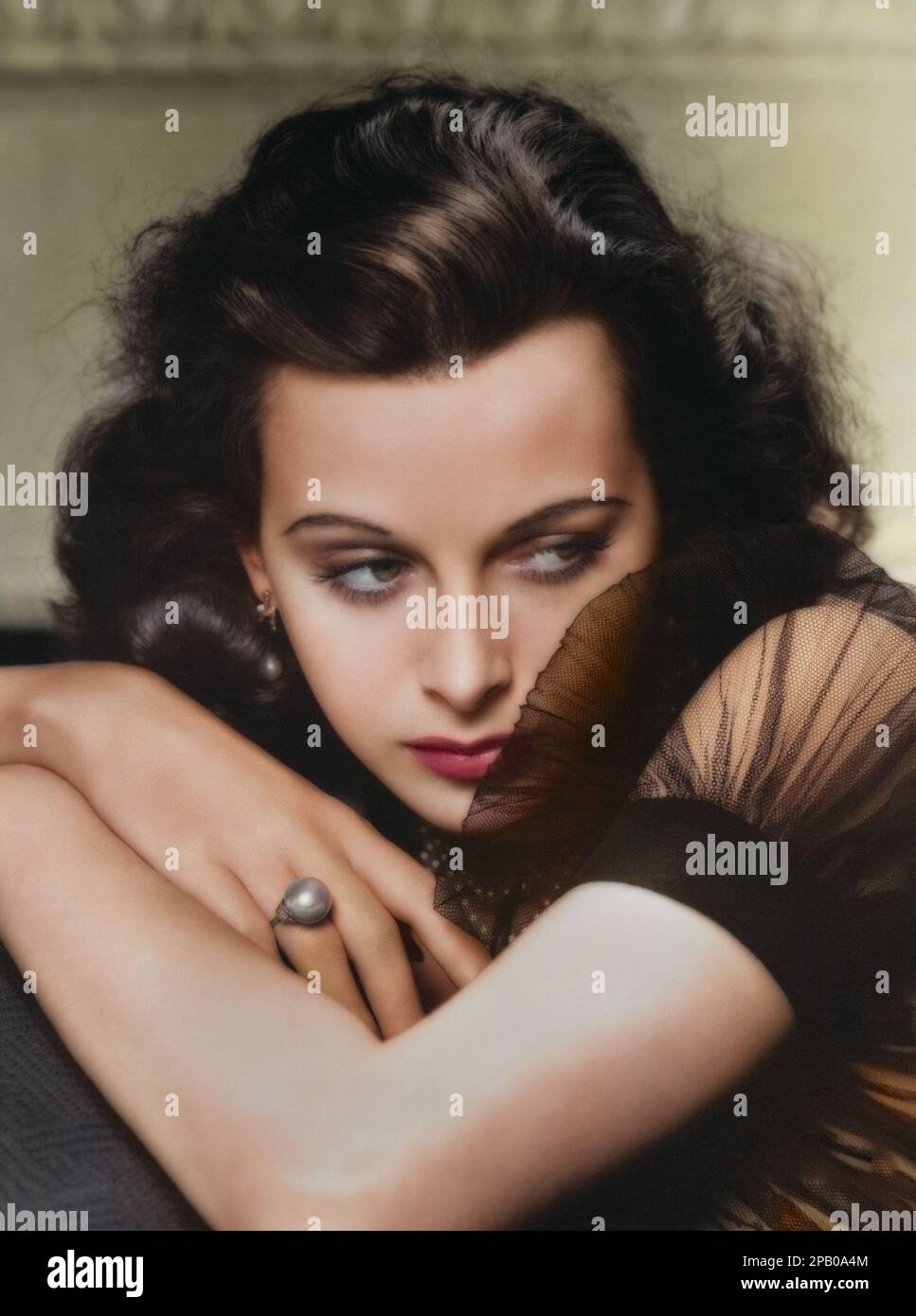 Hedy Lamarr, 1938 publicity photo by George Hurrell - Colorized Stock Photo - Alamy