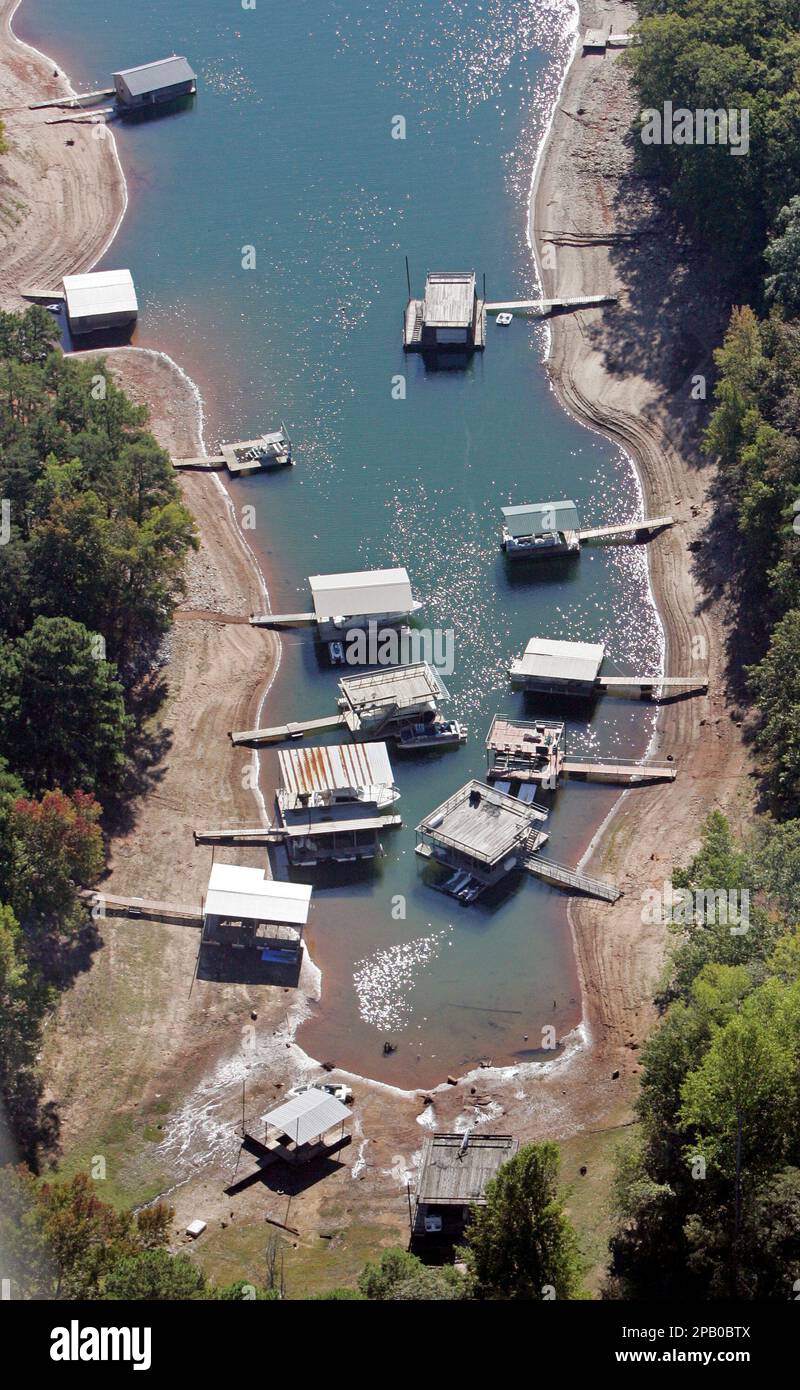 Exposed lake bed and beached boat docks are shown at Lake Lanier in ...