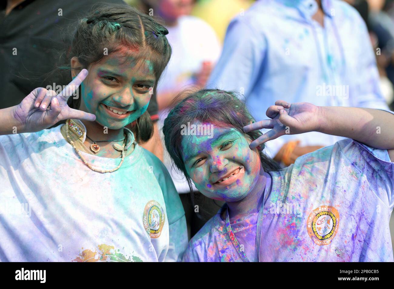 Pattaya, Thailand. 11th Mar, 2023. People play with colored powder to ...