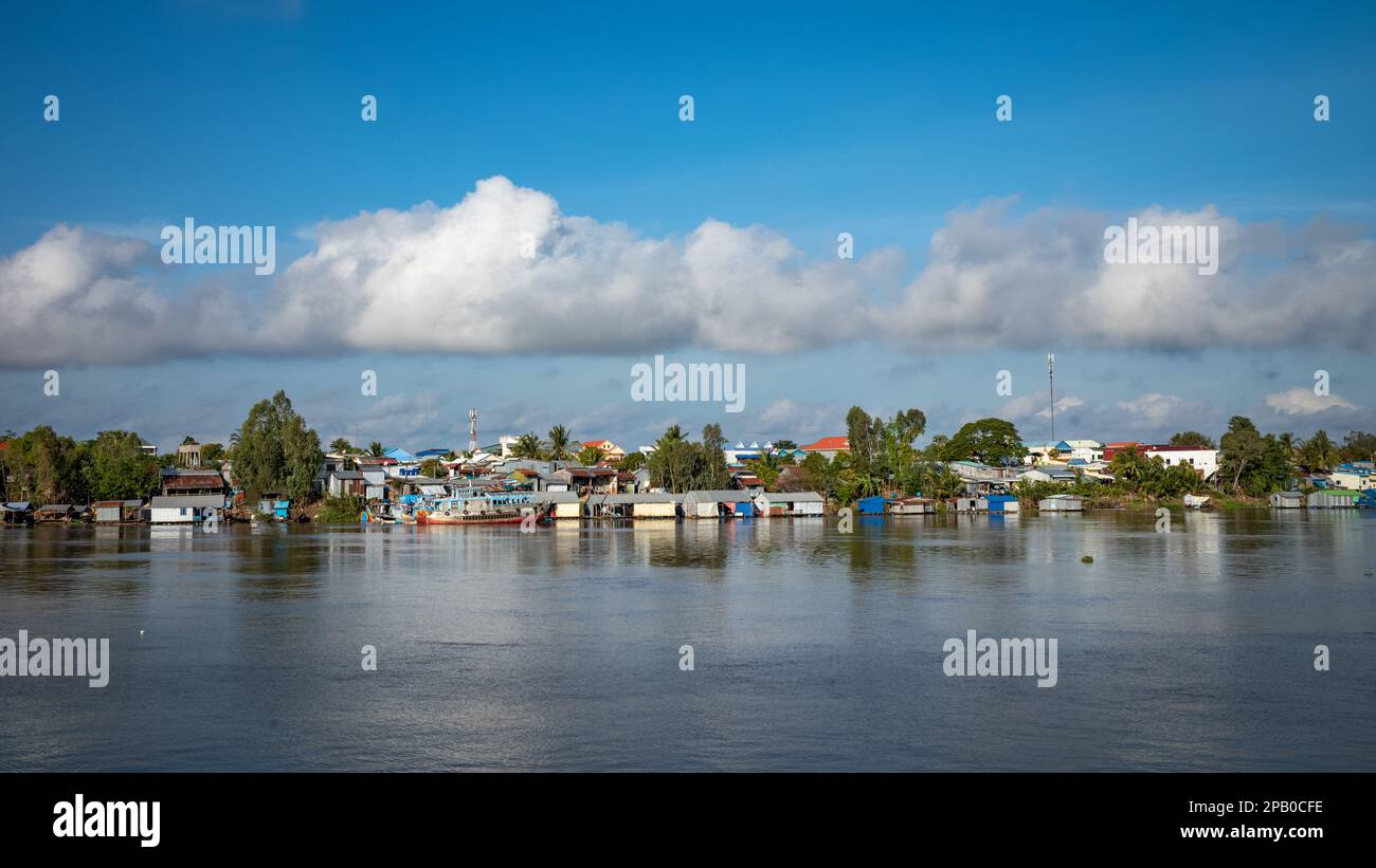 The town of Neak Loeung on the banks of the Mekong River in Kandal ...