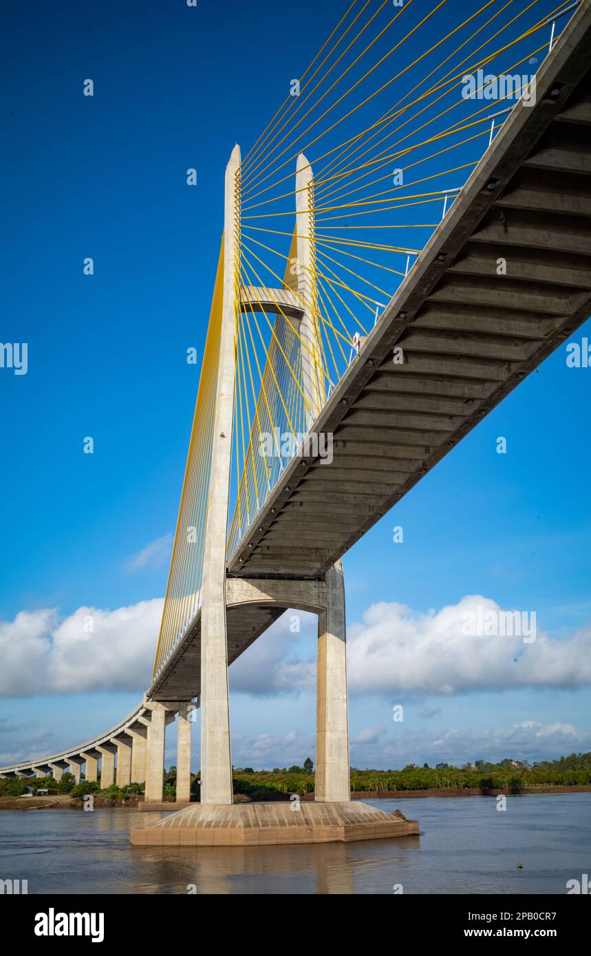 Passing under the Tsubasa Bridge across the Mekong River in Kandal ...