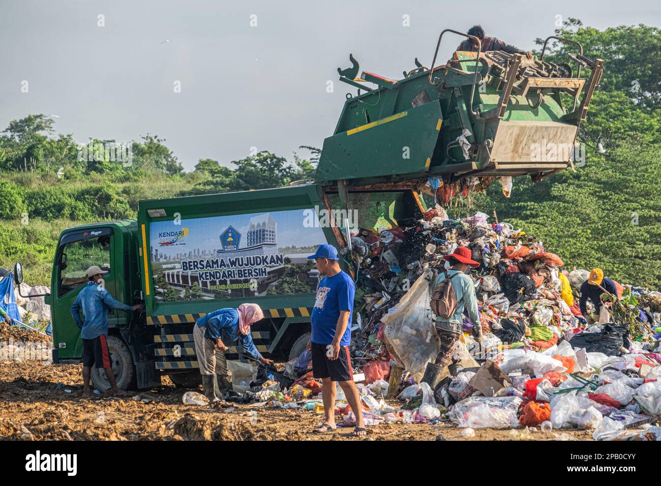 Kendari, Indonesia. 12th Mar, 2023. A garbage truck that just arrived ...