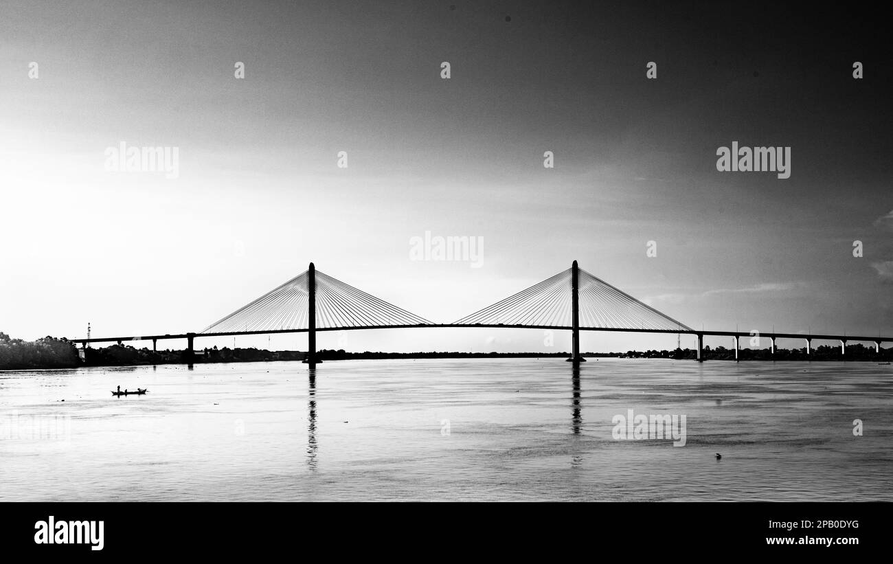 Approaching the Tsubasa Bridge across the Mekong River in Kandal ...