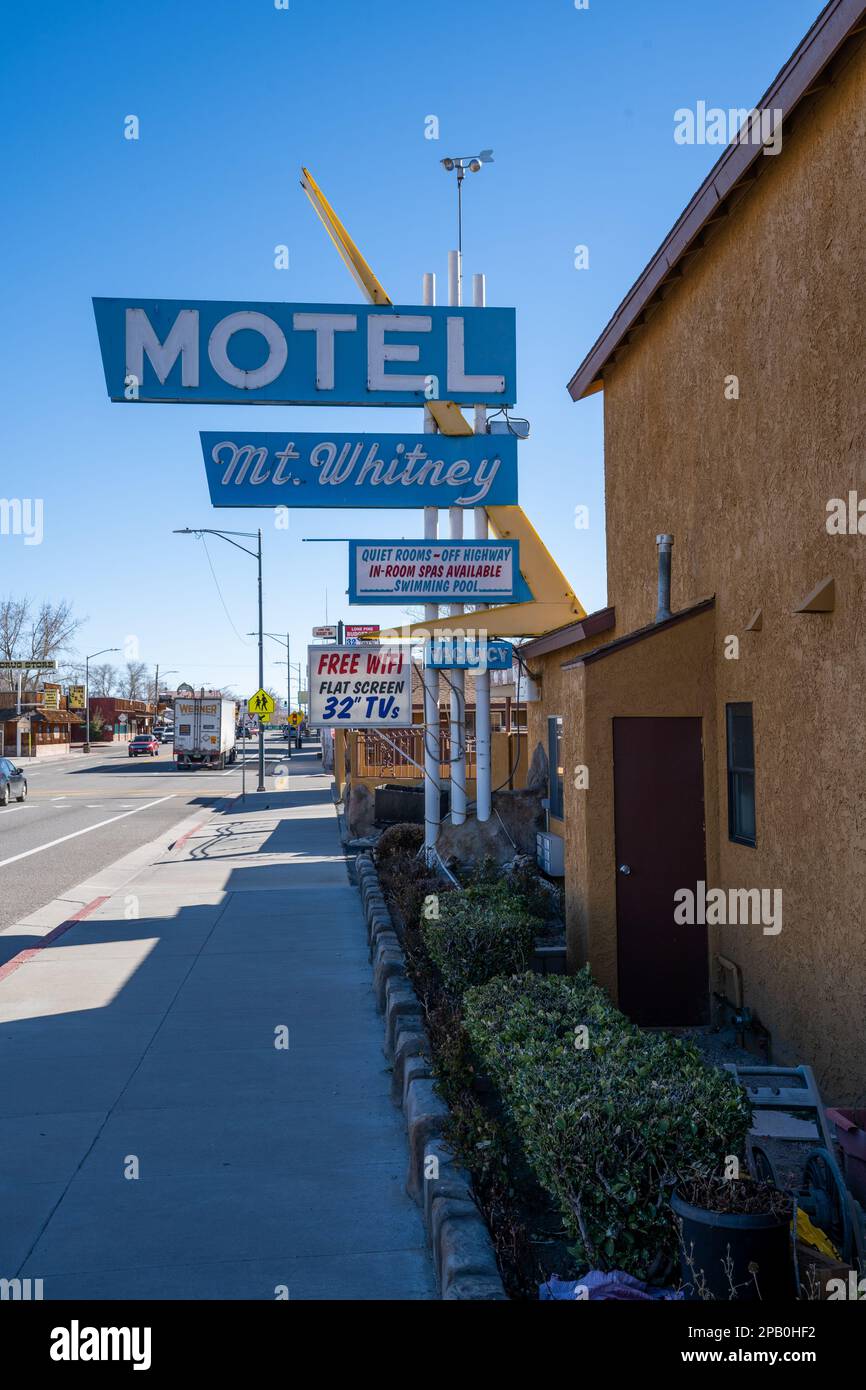 Lone Pine, CA, USA - February 9th, 2023 - Motel Mount Whitney sign ...